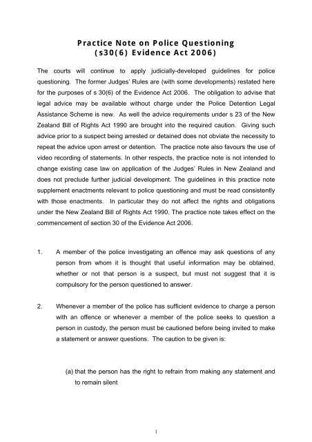 Practice Note on Police Questioning - Courts of New Zealand