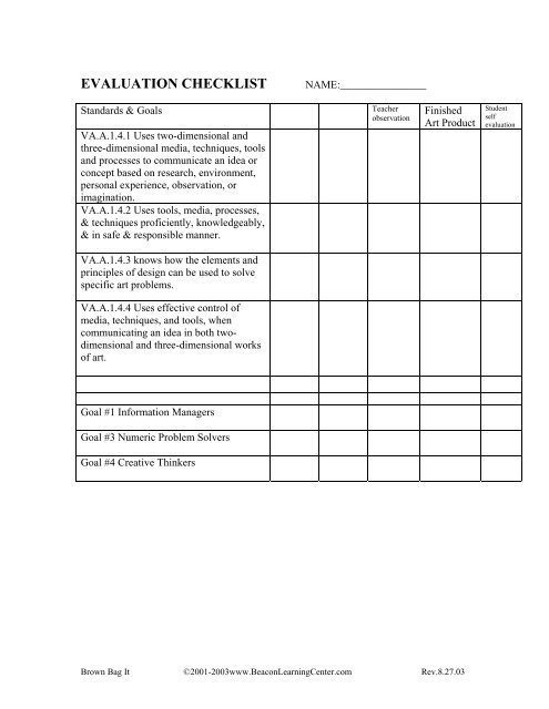EVALUATION CHECKLIST - Beacon Learning Center