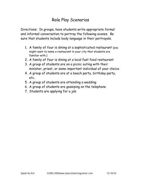 Role Play Scenarios - Beacon Learning Center