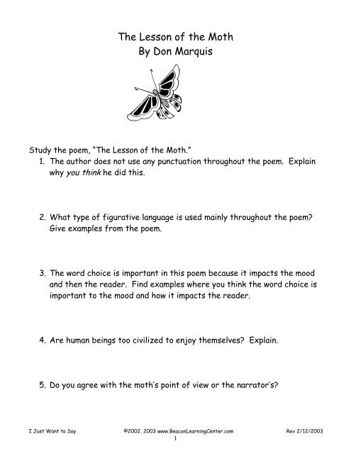 The Lesson of the Moth By Don Marquis - Beacon Learning Center