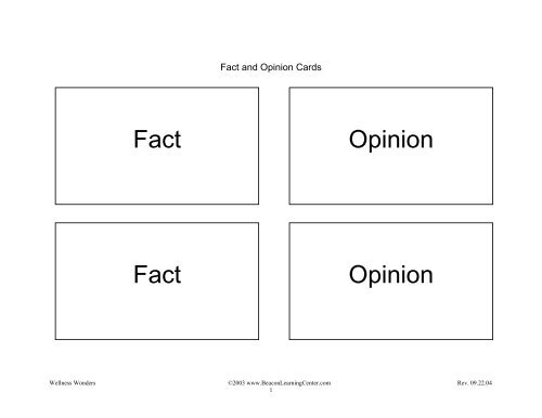 Fact and Opinion Cards. - Beacon Learning Center