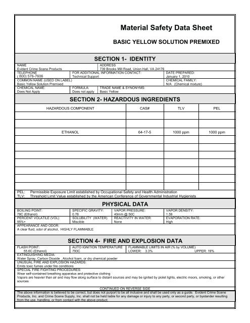 3166 Basic Yellow 40 Dye Stain - EVIDENTÂ® Crime Scene Products