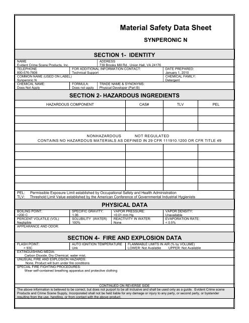 3617S Synperonic N Powder - EVIDENTÂ® Crime Scene Products