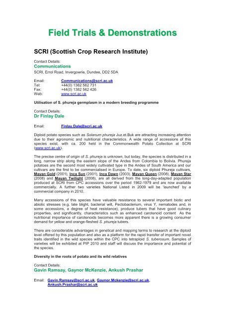 Field Trials and Demonstrations - Scottish Crop Research Institute