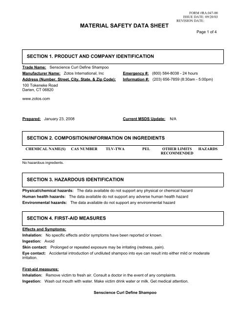MATERIAL SAFETY DATA SHEET - senscience