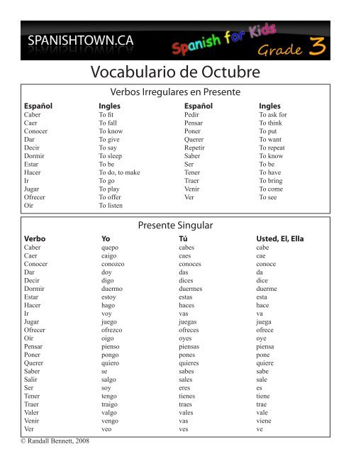 Vocabulario de Octubre - SpanishTown