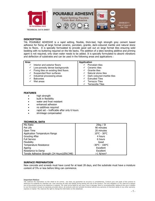 Downlaod Technical Data Sheet Here - TAl