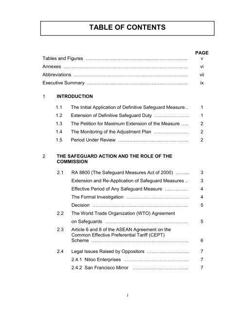 TABLE OF CONTENTS - Philippine Tariff Commission