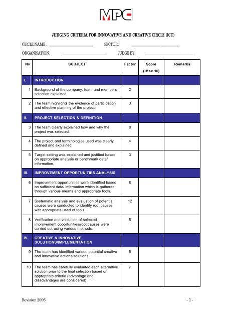 7.Judging Criteria for Innovative and Creative Circle ... - MPC