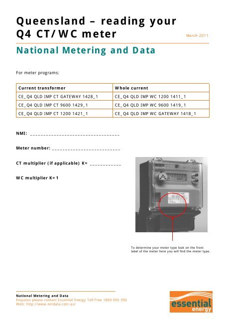QLD Meter Card Q4 CT-WC - Essential Energy