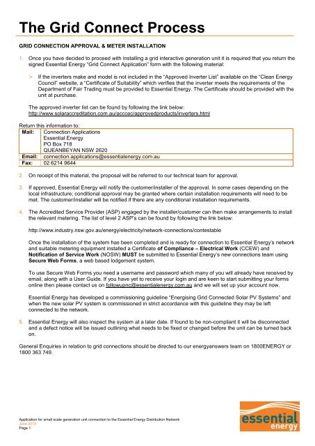 The Grid Connect Process - Essential Energy