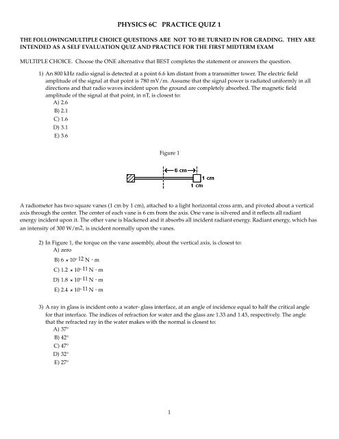 Practice quiz for HW #1 (PDF) - Physics Department, UCSB