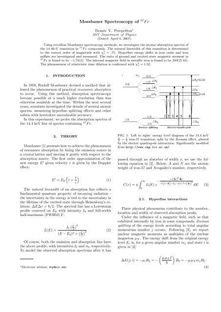 Mossbauer Spectroscopy of 57Fe - MIT