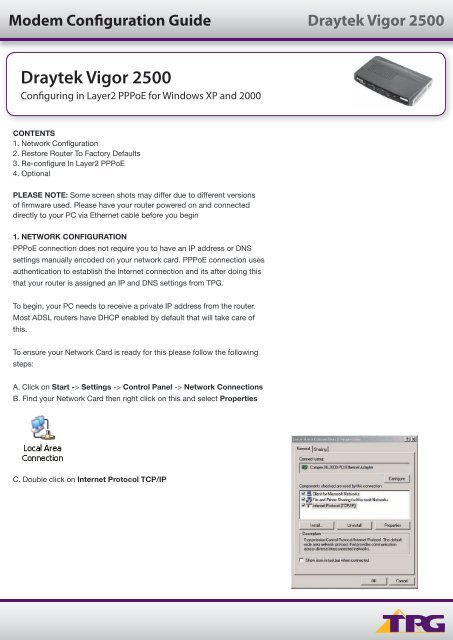 Modem Configuration Guide Draytek Vigor 2500 - TPG Internet