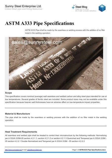 ASTM A333 Pipe Specifications