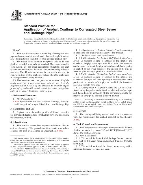 Application of Asphalt Coatings to Corrugated Steel Sewer and Drainage Pipe