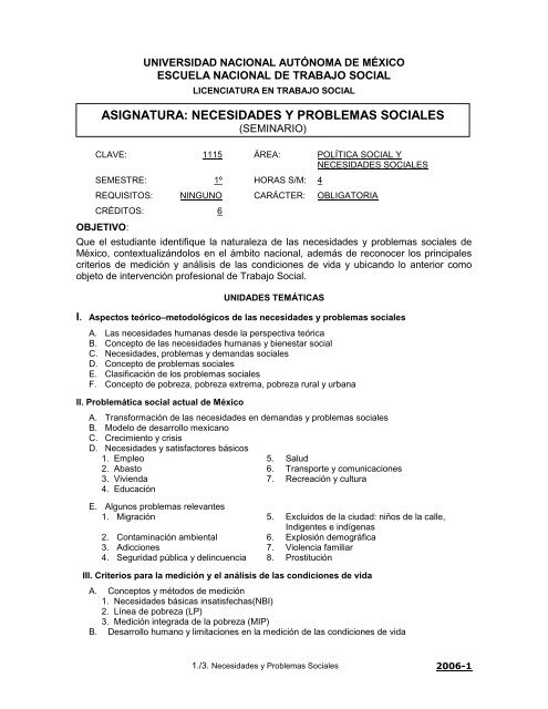 Necesidades y problemas sociales - Escuela Nacional de Trabajo ...