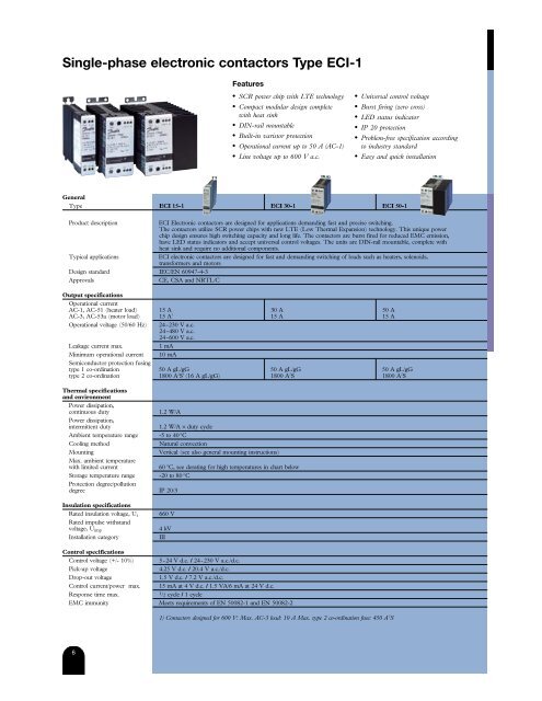 Single-phase electronic contactors Type ECI-1 - Danfoss