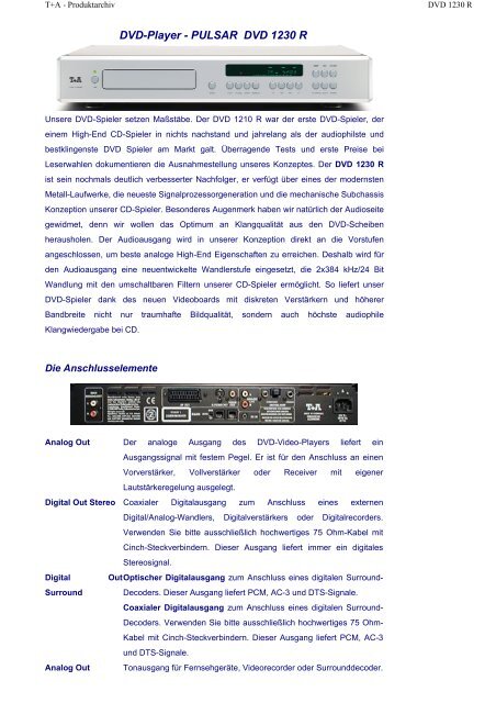 DVD-Player - PULSAR DVD 1230 R - T+A Elektroakustik