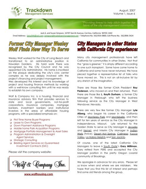 Trackdown Management Newsletter