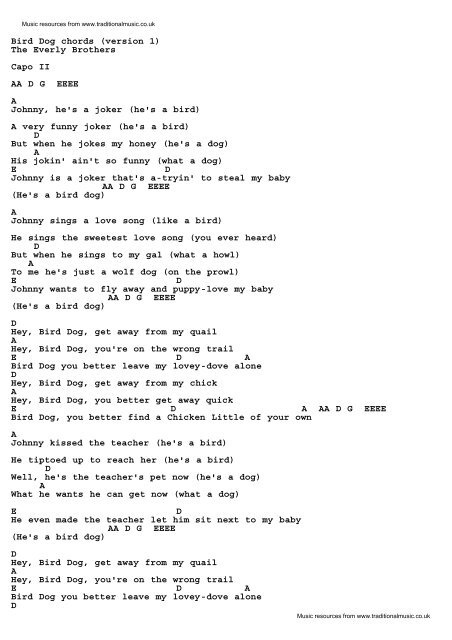 Bird Dog chords (version 1) The Everly Brothers Capo II AA D G ...