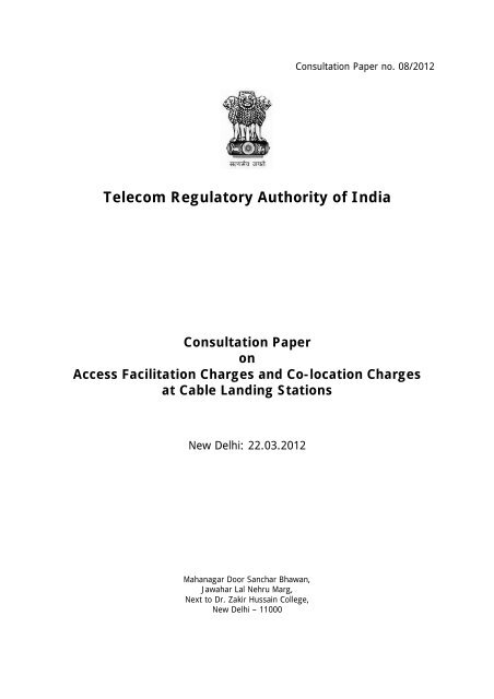Consultation Paper - Telecom Regulatory Authority of India
