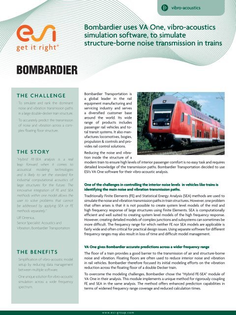Bombardier uses VA One, vibro-acoustics simulation ... - ESI Group