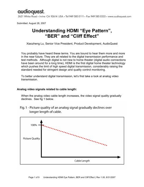 Understanding HDMI â Eye Patternâ , â BERâ and â Cliff ... - Audioquest