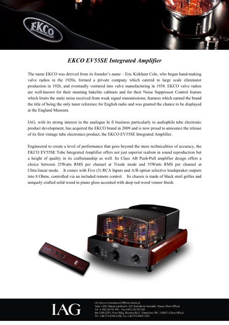 EKCO EV55SE Integrated Amplifier - Bel canto