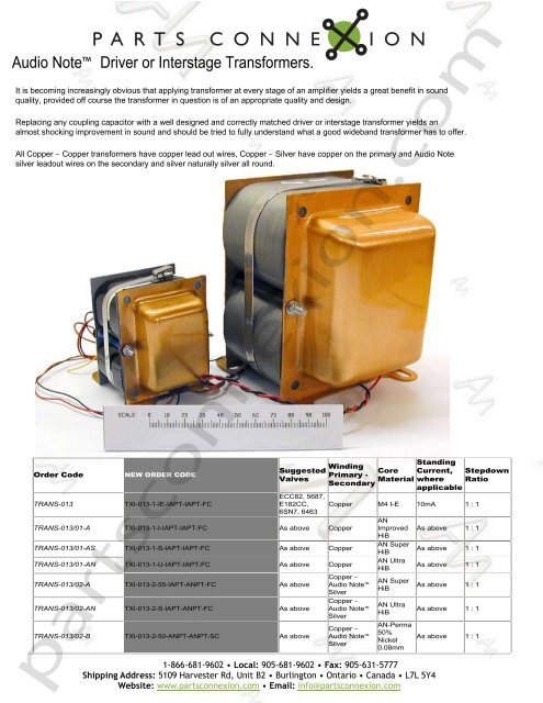Audio Noteâ ¢ Driver or Interstage Transformers. - Parts ConneXion