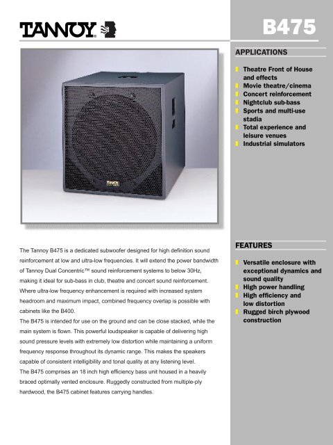 B475 brochure - Tannoy