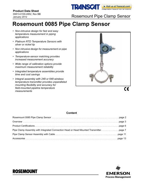 Rosemount 0085 Pipe Clamp Sensor - Transcat