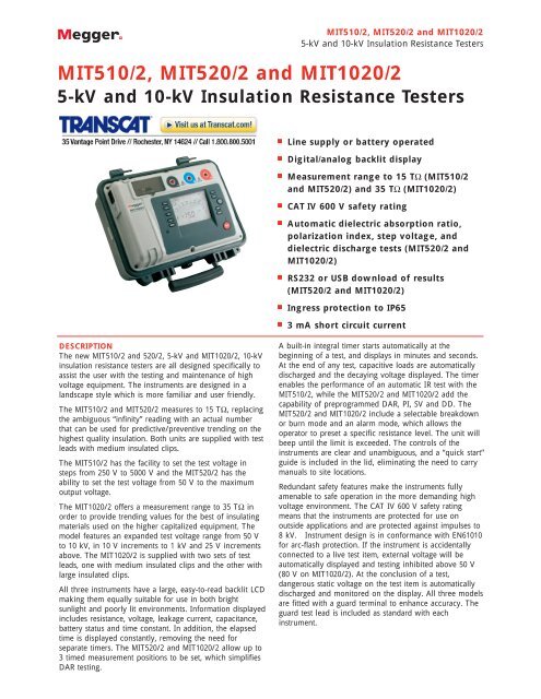 Megger MIT Series Insulation Resistance Tester - Transcat