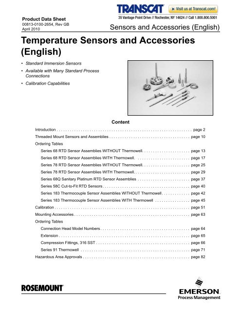 Rosemount Temperature Sensors and Accessories - Transcat