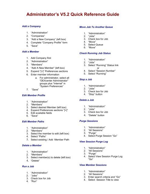 Administrator's V5.2 Quick Reference Guide