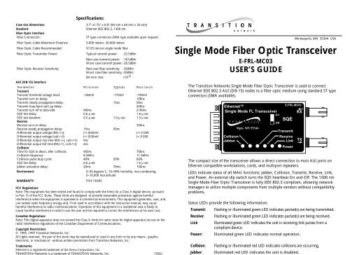 Single Mode Fiber Optic Transceiver - Transition Networks