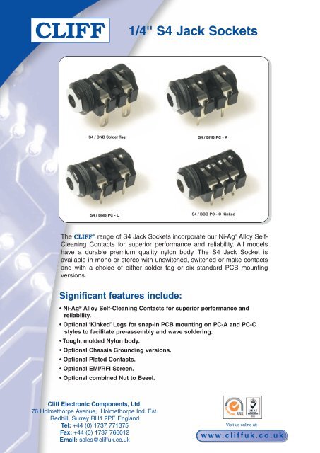 CLIFF 1/4'' S4 Jack Sockets