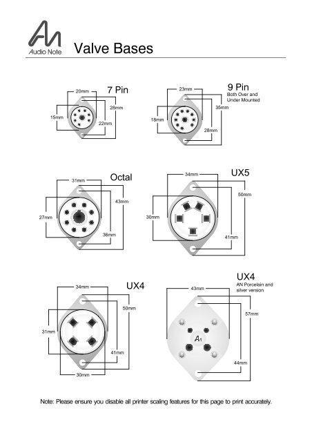 a PDF of valve base dimensions and to-scale chassis ... - Audio Note