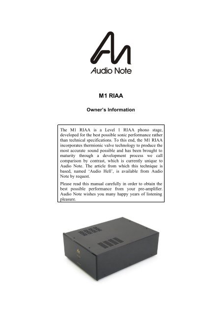 M1 RIAA 2007 - Audio Note