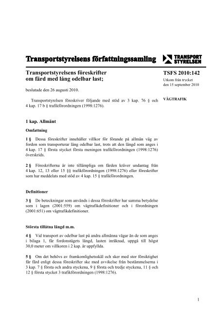 TSFS 2010:142 - Transportstyrelsen
