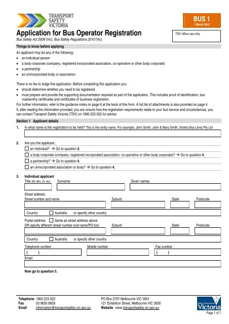 Application form - Bus operator registration - Transport Safety Victoria