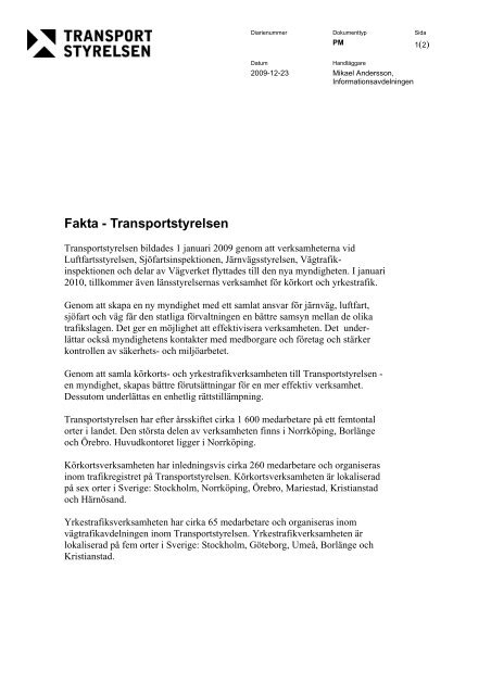 Bilaga: Fakta - Transportstyrelsen