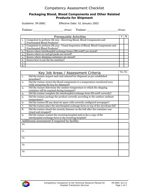 Competency Assessment Checklist Key Job Areas / Assessment ...