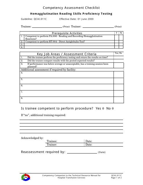 Competency Assessment Checklist Key Job Areas / Assessment ...