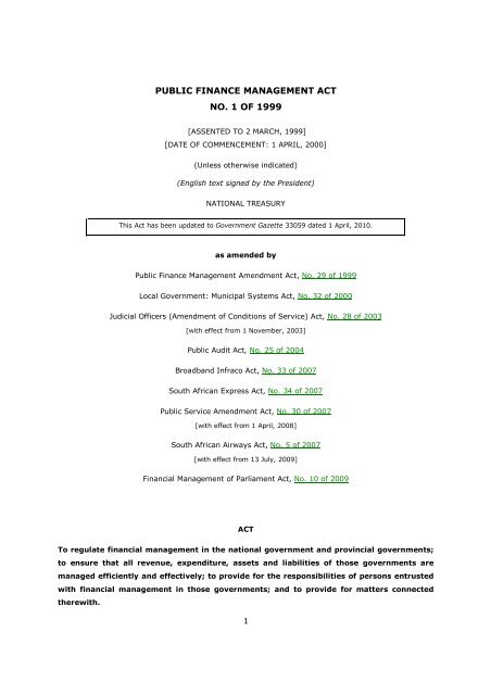 Public Finance Management Act (PFMA) - National Treasury