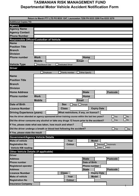 Departmental Motor Vehicle Accident Notification Form