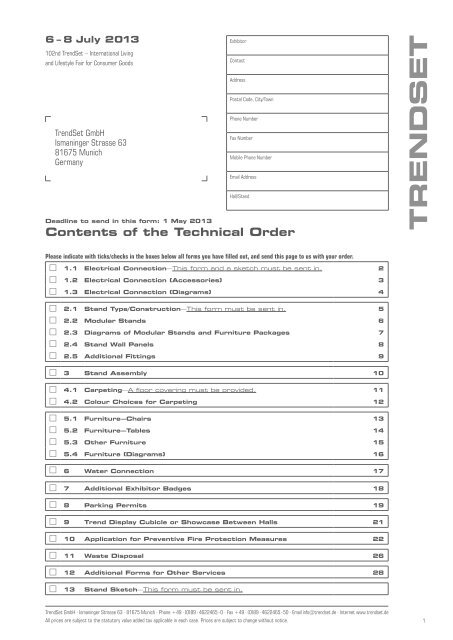 Contents of the Technical Order - TrendSet