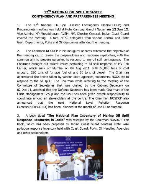 17TH NATIONAL OIL SPILL DISASTER CONTINGENCY PLAN AND ...