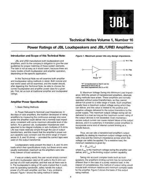 Power Ratings of JBL Loudspeakers and JBL-UREI Amplifiers