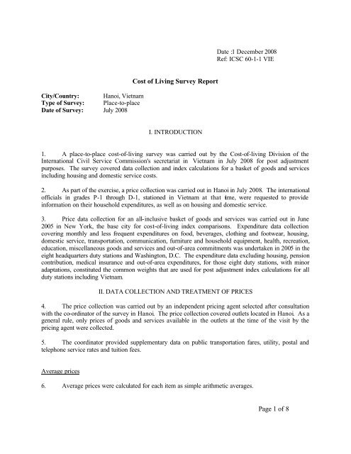 Page 1 of 8 Cost of Living Survey Report